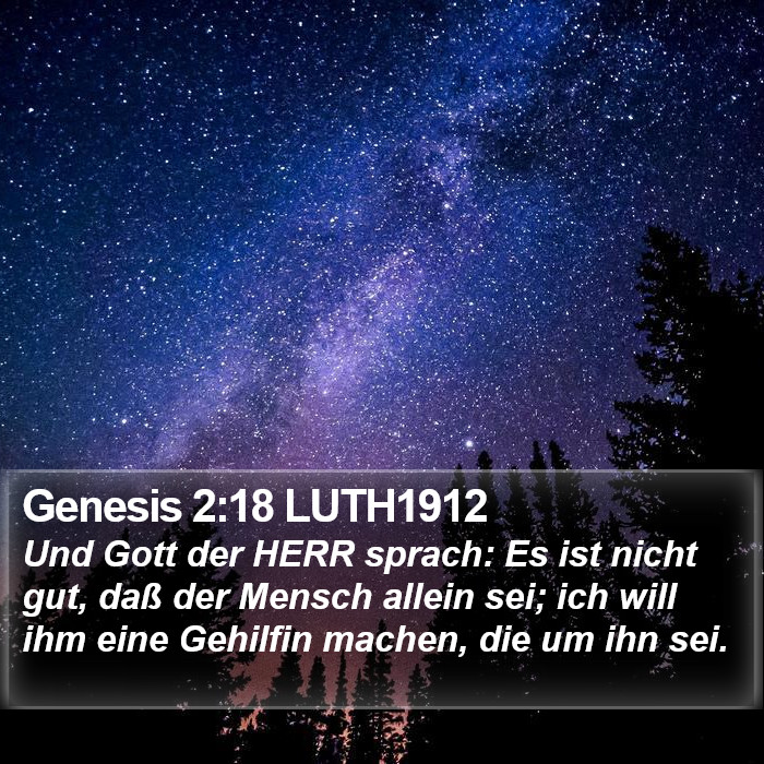 Genesis 2:18 LUTH1912 - Und Gott der HERR sprach: Es ist nicht gut, daß