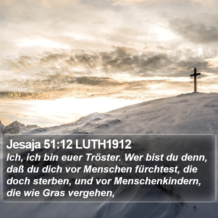 Jesaja 51:12 LUTH1912 - Ich, ich bin euer Tröster. Wer bist du denn,