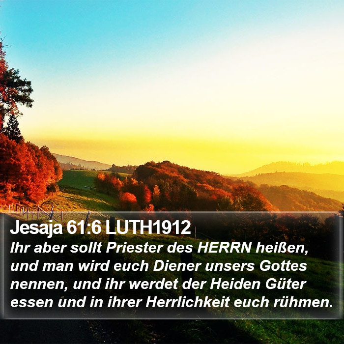 Jesaja 61:6 LUTH1912 - Ihr aber sollt Priester des HERRN heißen, und