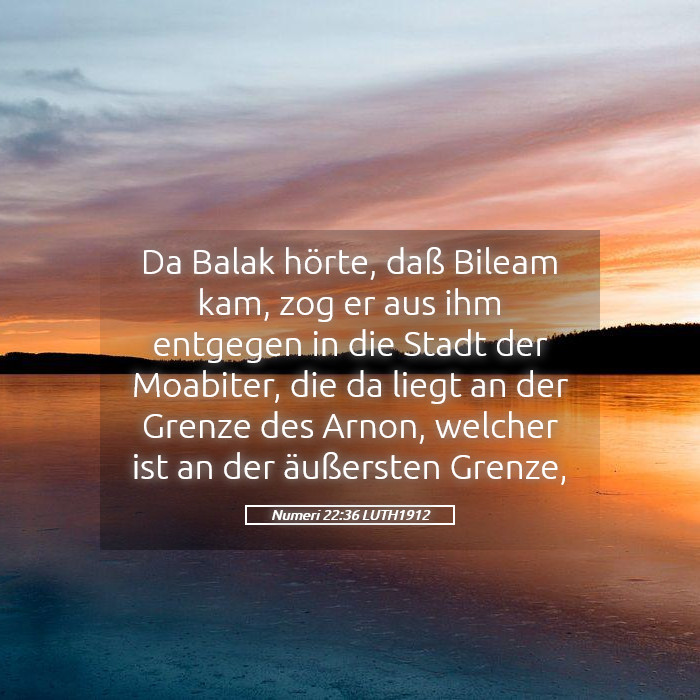 Numeri 22:36 LUTH1912 - Da Balak hörte, daß Bileam kam, zog er aus ihm